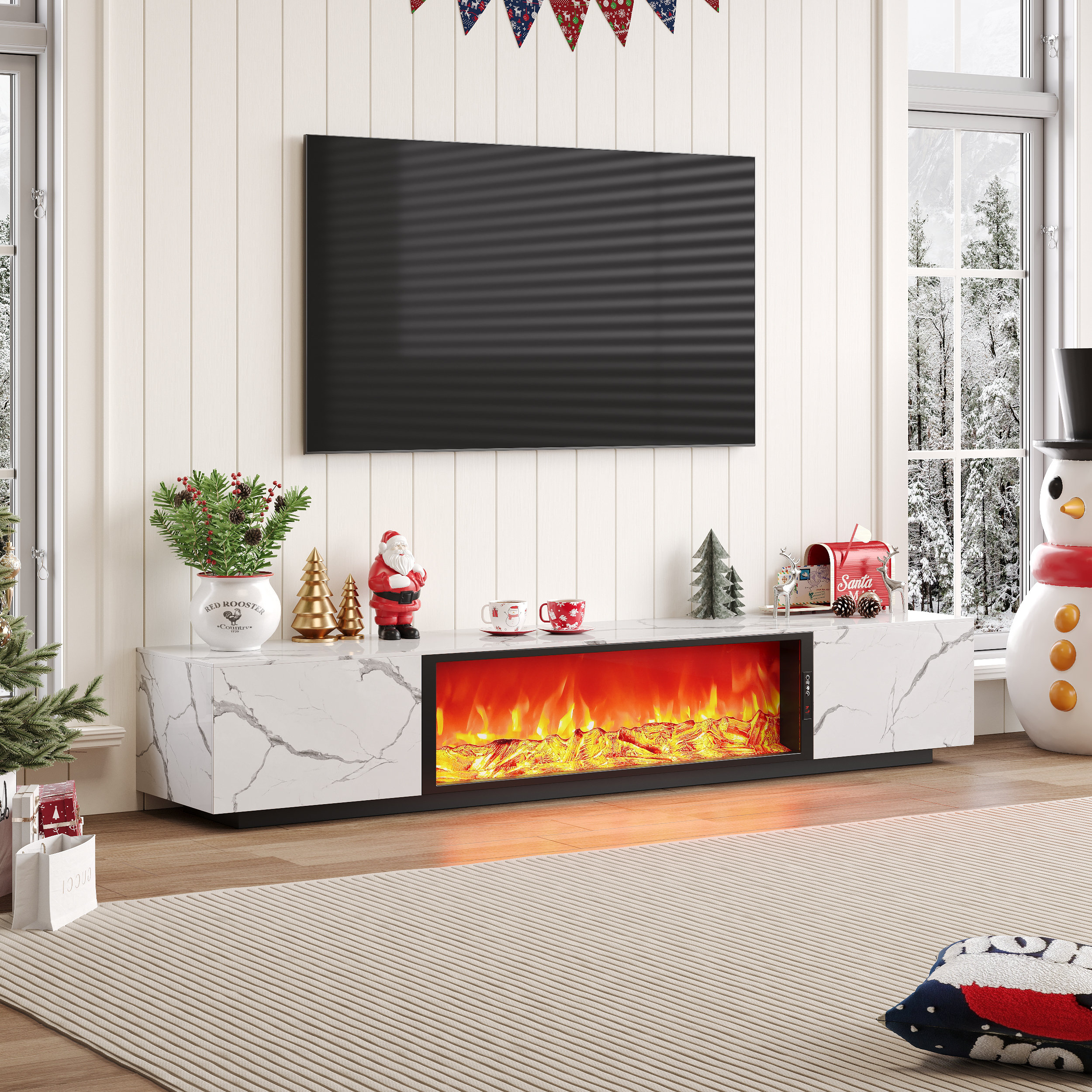Orren Ellis Reco TV Stand with Electric Fireplace, Entertainment Center ...