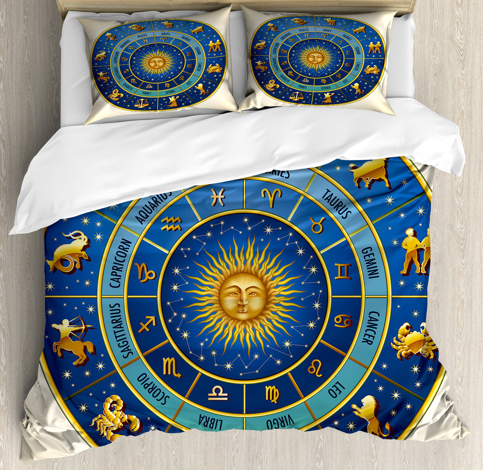 Ambesonne Astrology Duvet Cover Set, Astrological Signs, Blue Yellow ...