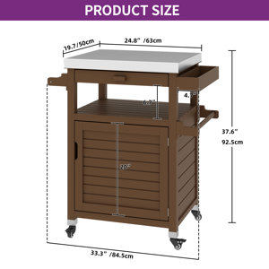 Ebern Designs Outdoor Storage Cabinet Wooden Movable Patio Table with ...