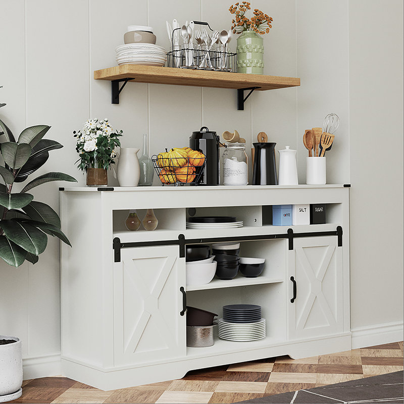 Gracie Oaks Farmhouse Wooden Movable Barn Door Storage Cabinet With ...