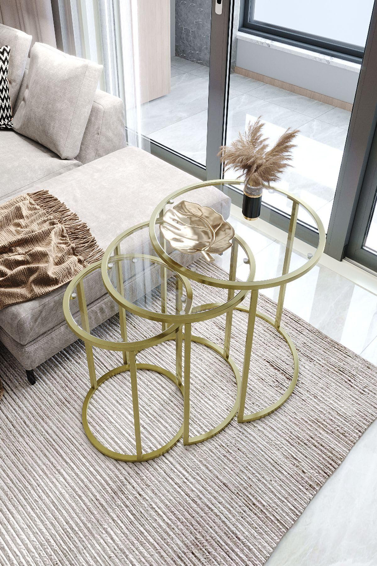 Mercer41 Alya Gold Nesting Table 3 Sets of Decorative Side Table Clear ...