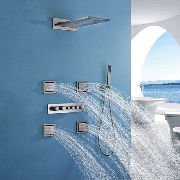 Juno Showers Juno 22 Inch GunMetal Wall Mount Rain Shower Head with 6 ...