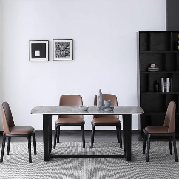 Orren Ellis Solid Wood Table 4 Chairs with Rectangular Dining Table ...