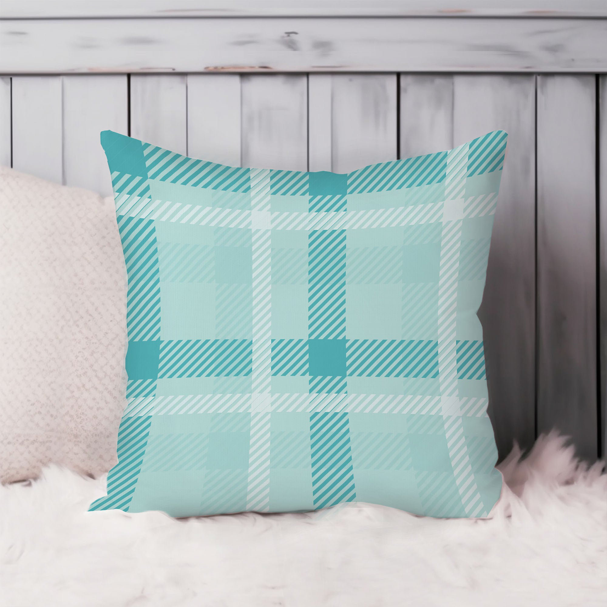 Ethan Taylor Abstract Teal Turquoise Plaid Pattern XI Patterns Pillow ...