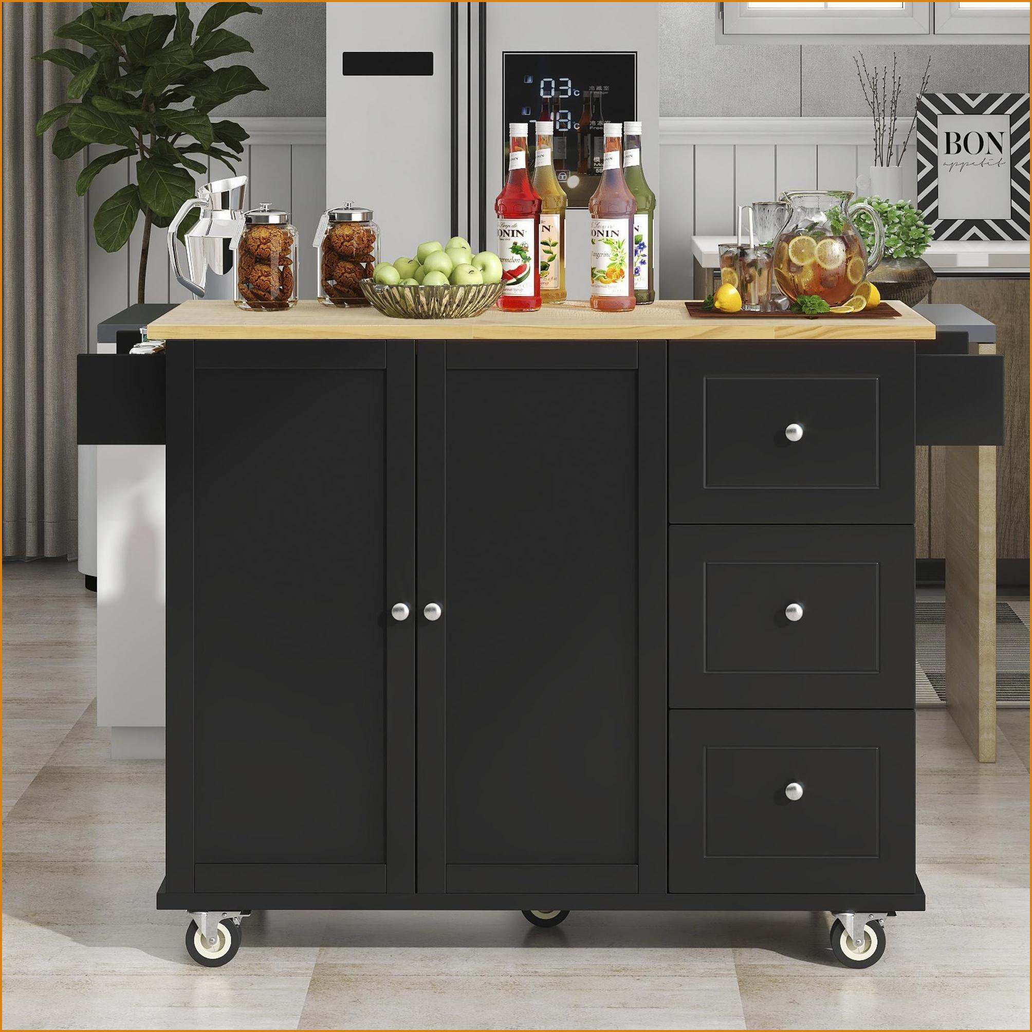 Red Barrel Studio® Kitchen Island with Solid Wood Top, Drop Leaf ...