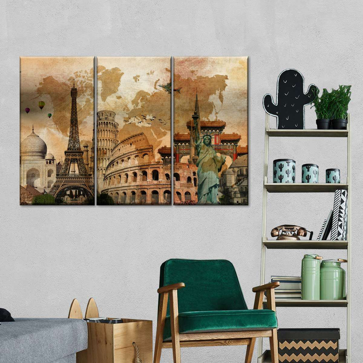 Winston Porter Rustic Landmark World Map Multi Piece Canvas Print ...