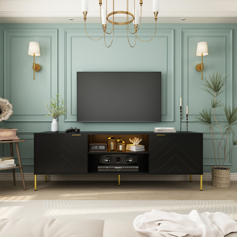 Mercer41 Unique Herringbone Design Multifunctional TV Stand With LED ...