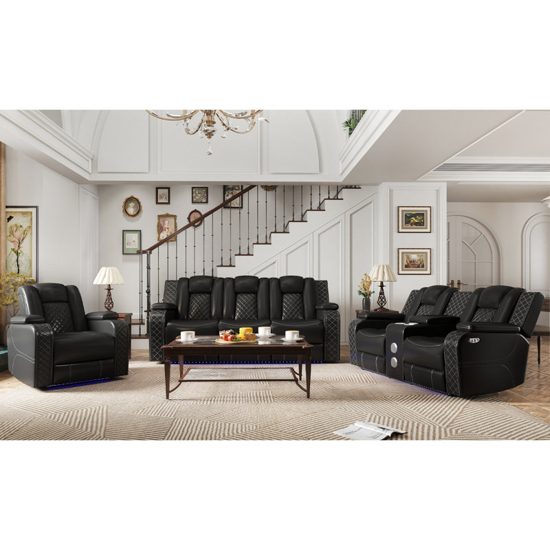 Latitude Run® Bouzoun 3-Piece Breathable Faux Leather Dual Motor Power ...