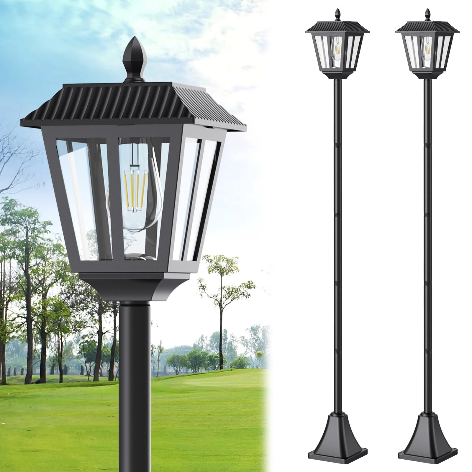 QOLFER 68" Solar Lamp Post Light Outdoor,IP45 Waterproof Post Solar ...