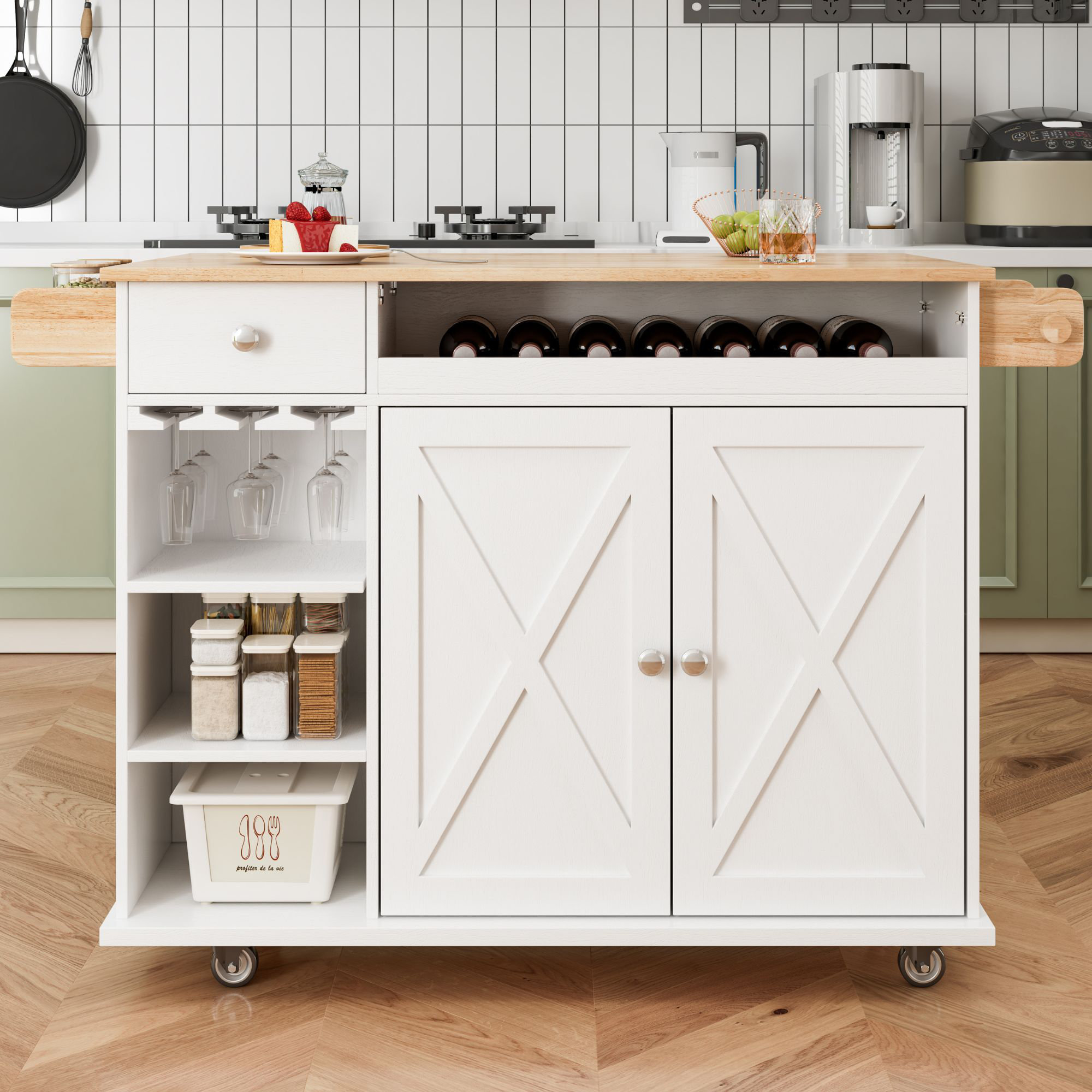 Gracie Oaks Mirranda Rolling Kitchen Cart with Solid Wood Top | Wayfair