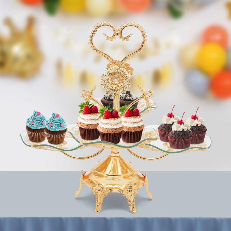 House of Hampton® Eva-Jo 2-Layers Gold Iron Art Glass Cake Stand ...