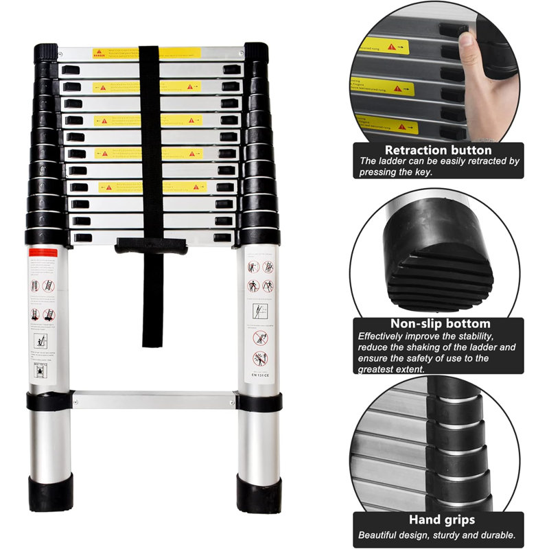 WFX Utility™ 12.5 FT Telescoping Ladder One Button Retraction Aluminum ...