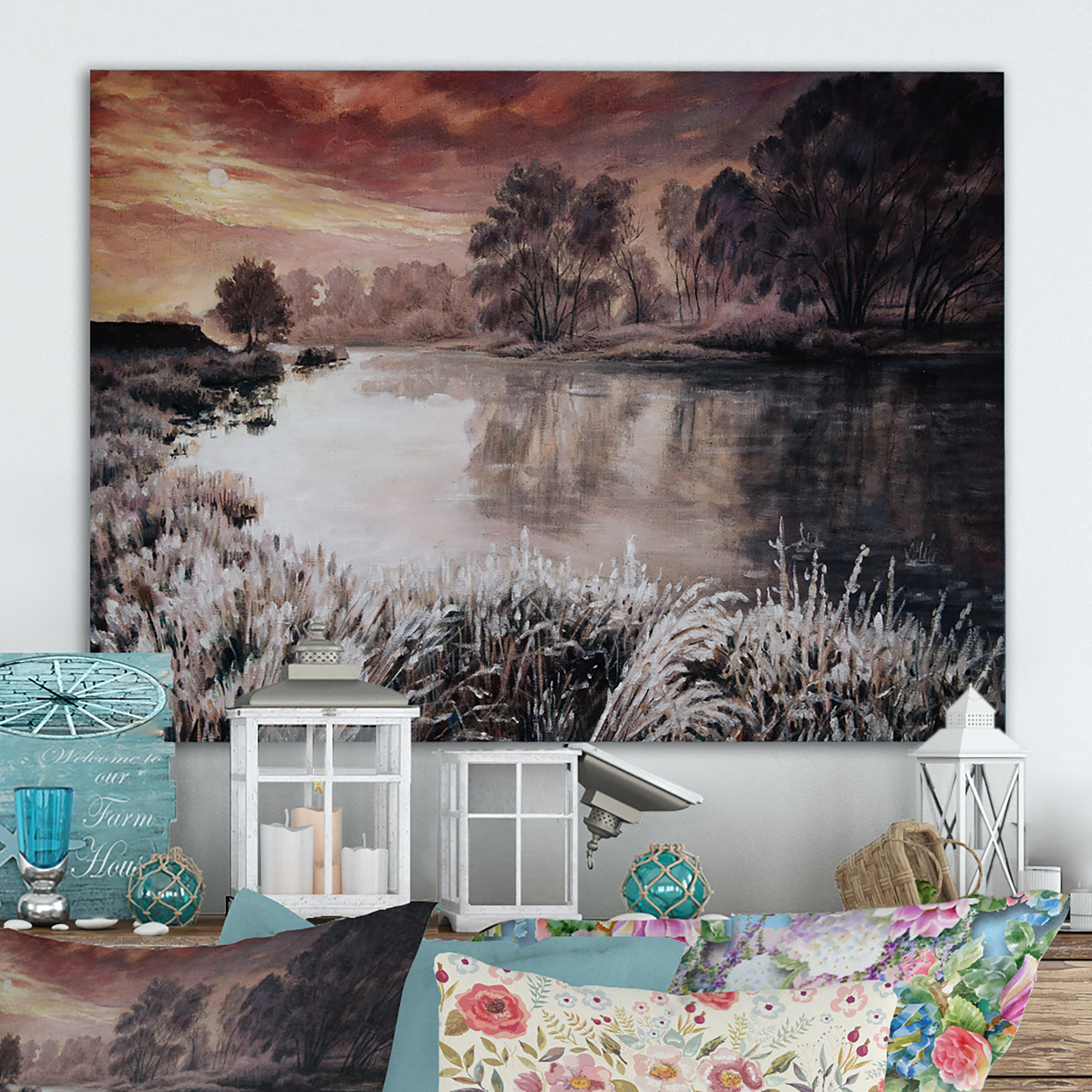 Union Rustic Winter River Landscape - Floater Frame Print on Canvas ...