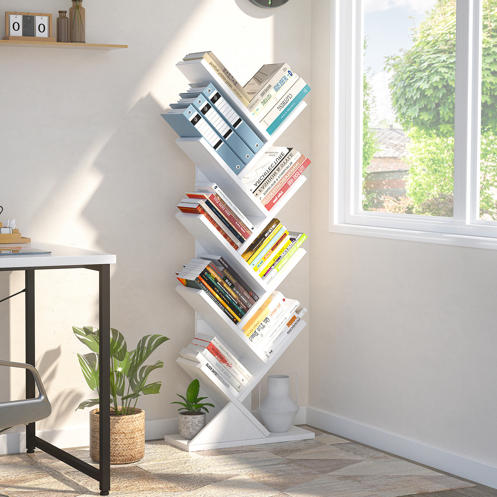 Millwood Pines 50.8" Tall 9 Tier Geometric Tree Bookshelf Storage ...