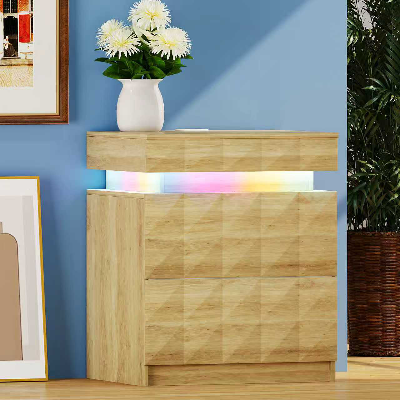 Metro Lane 19.7'' W 2-diamond-cut Drawers Nightstand With Hidden ...
