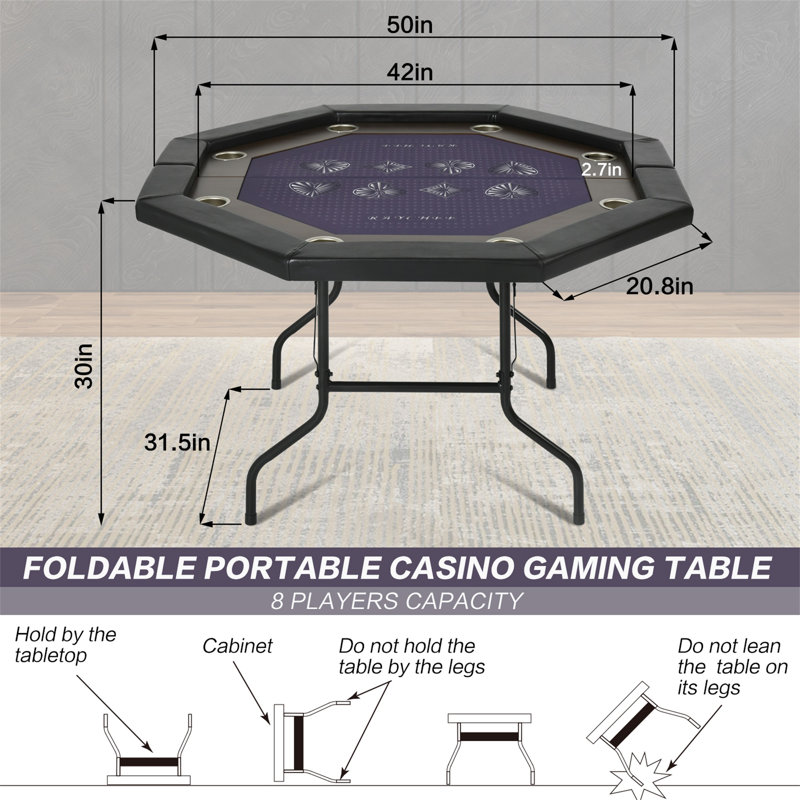 Kulamoon 50'' 8 - Player Black Foldable Poker Table with Collapsible ...