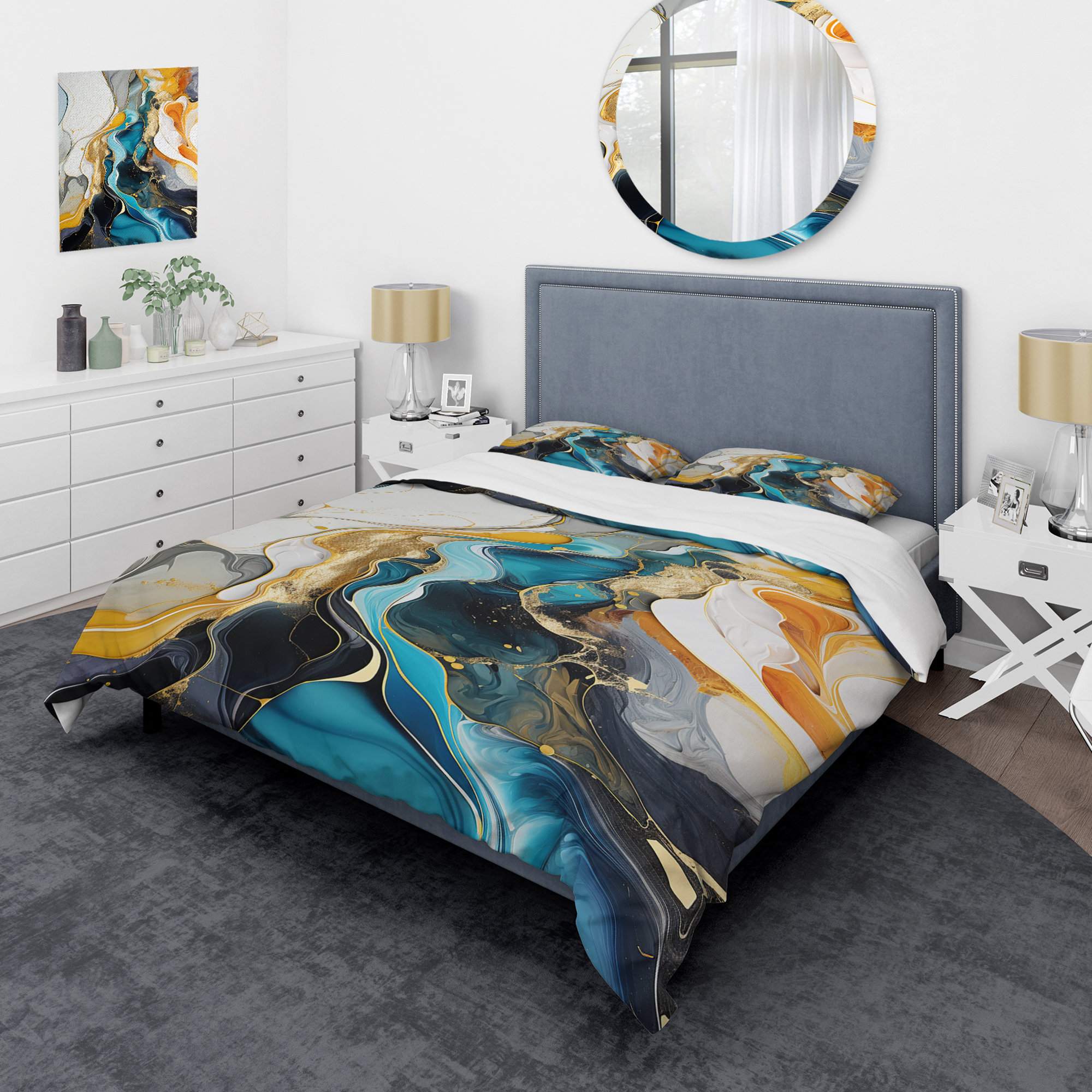 Design Art Blue And Yellow Liquid Ink Abstraction Harmony I - Abstract ...