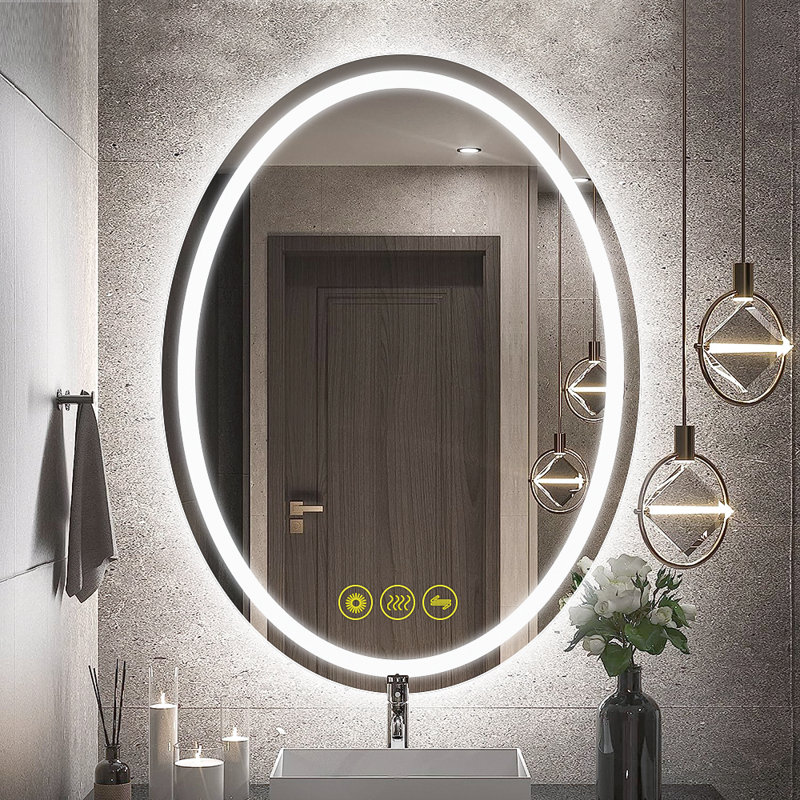 Ivy Bronx Secor Oval LED Mirror Backlit 3000K-6400K Frameless Anti-Fog ...