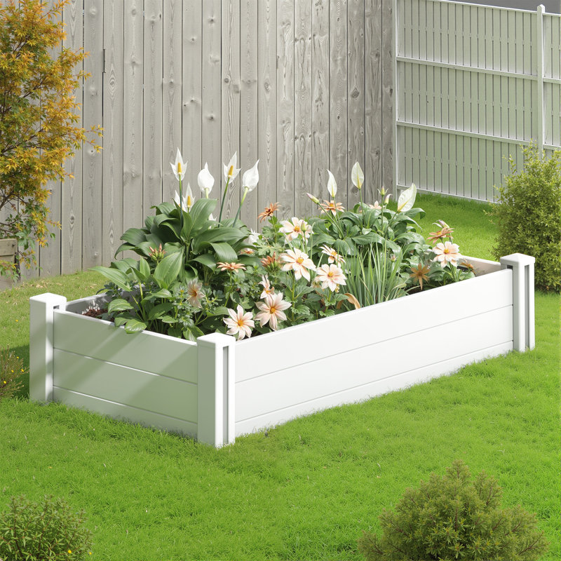 Dovelina Outdoor PVC Privacy Raised Garden Bed Planter Box With Ground ...