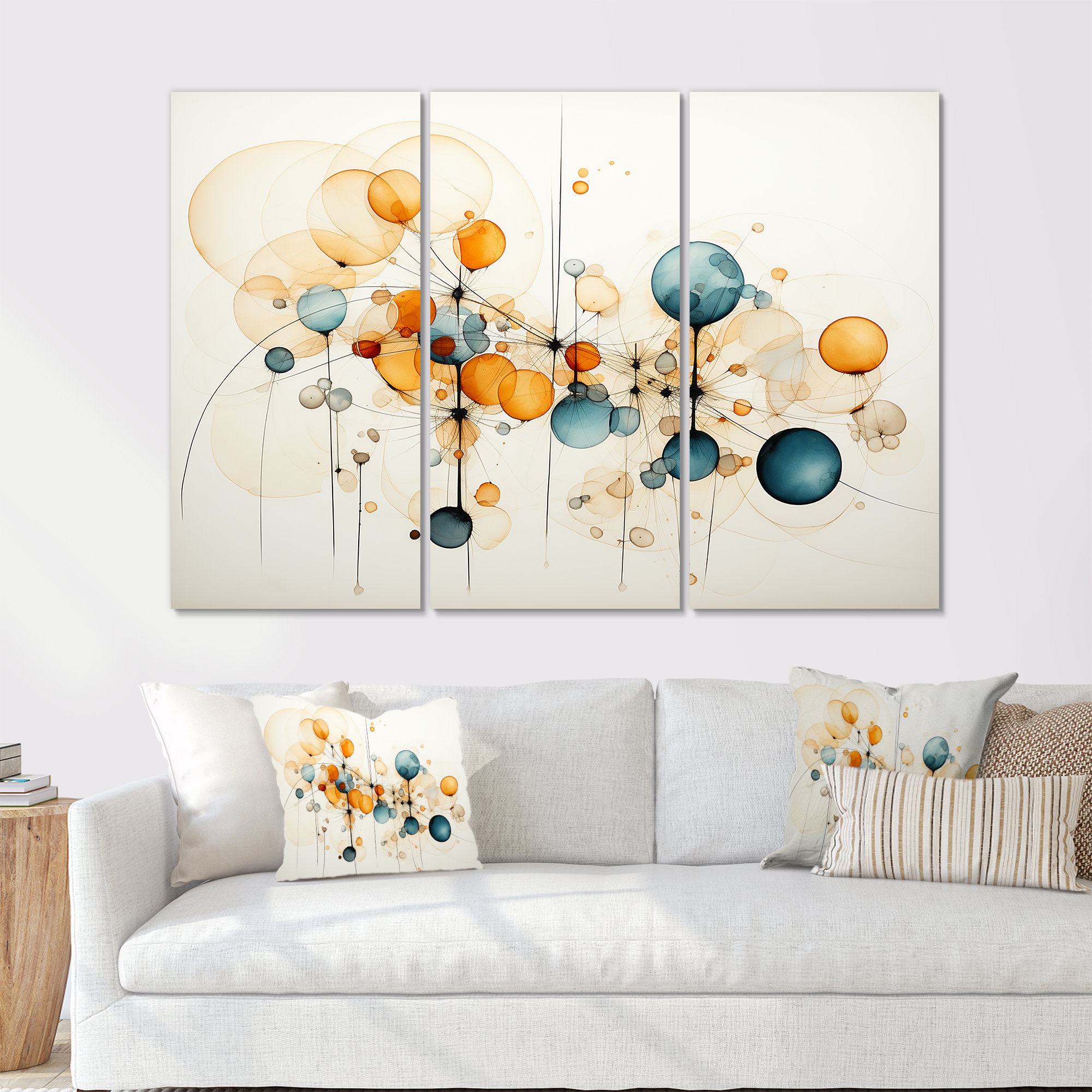 Design Art Serenity Bliss In Circular Orange And Teal - Liquid Ink Abstract Wall Art Set | Wayfair