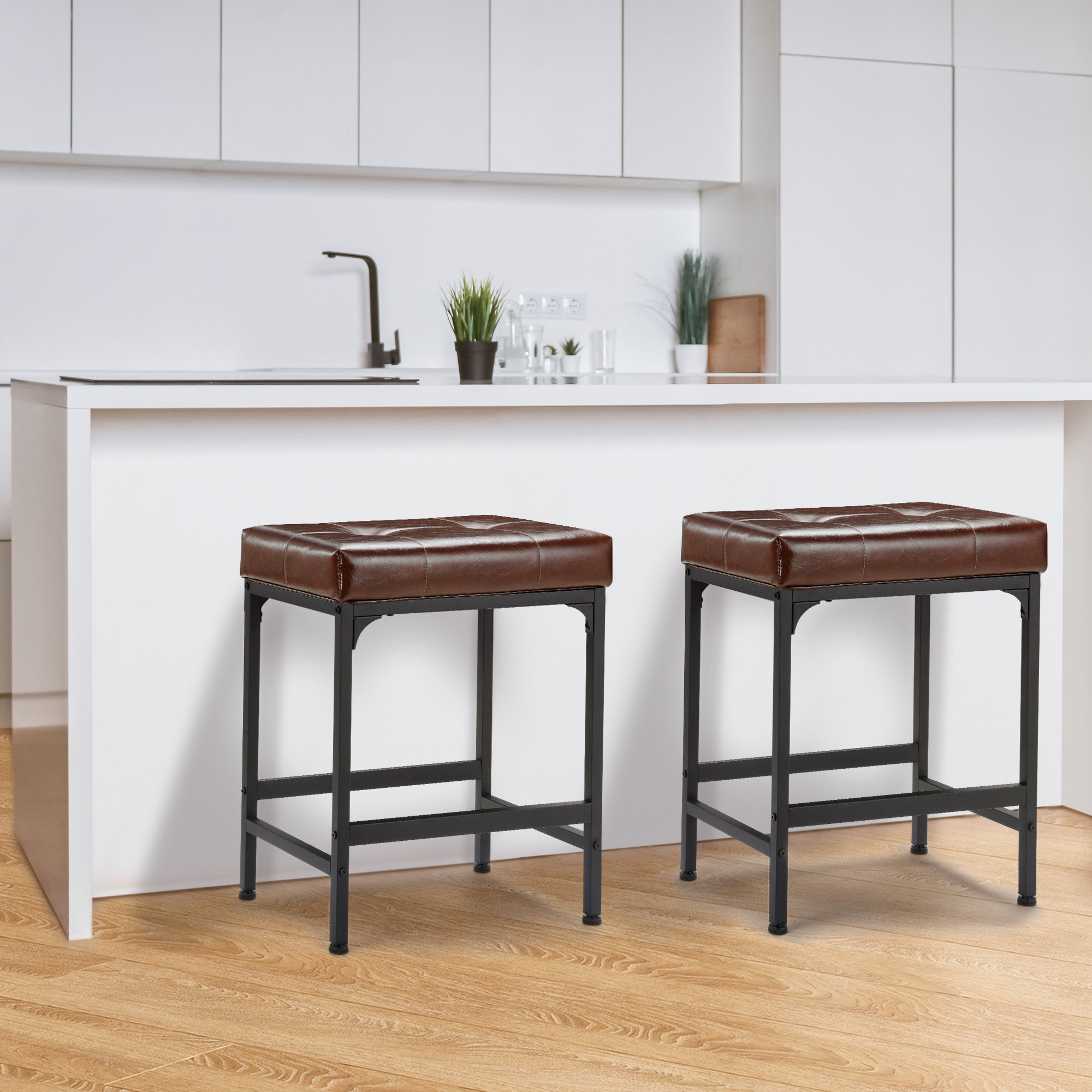 17 Stories 24" High Leather Tufted Rectangle Seat Modern Sleek Footrest ...