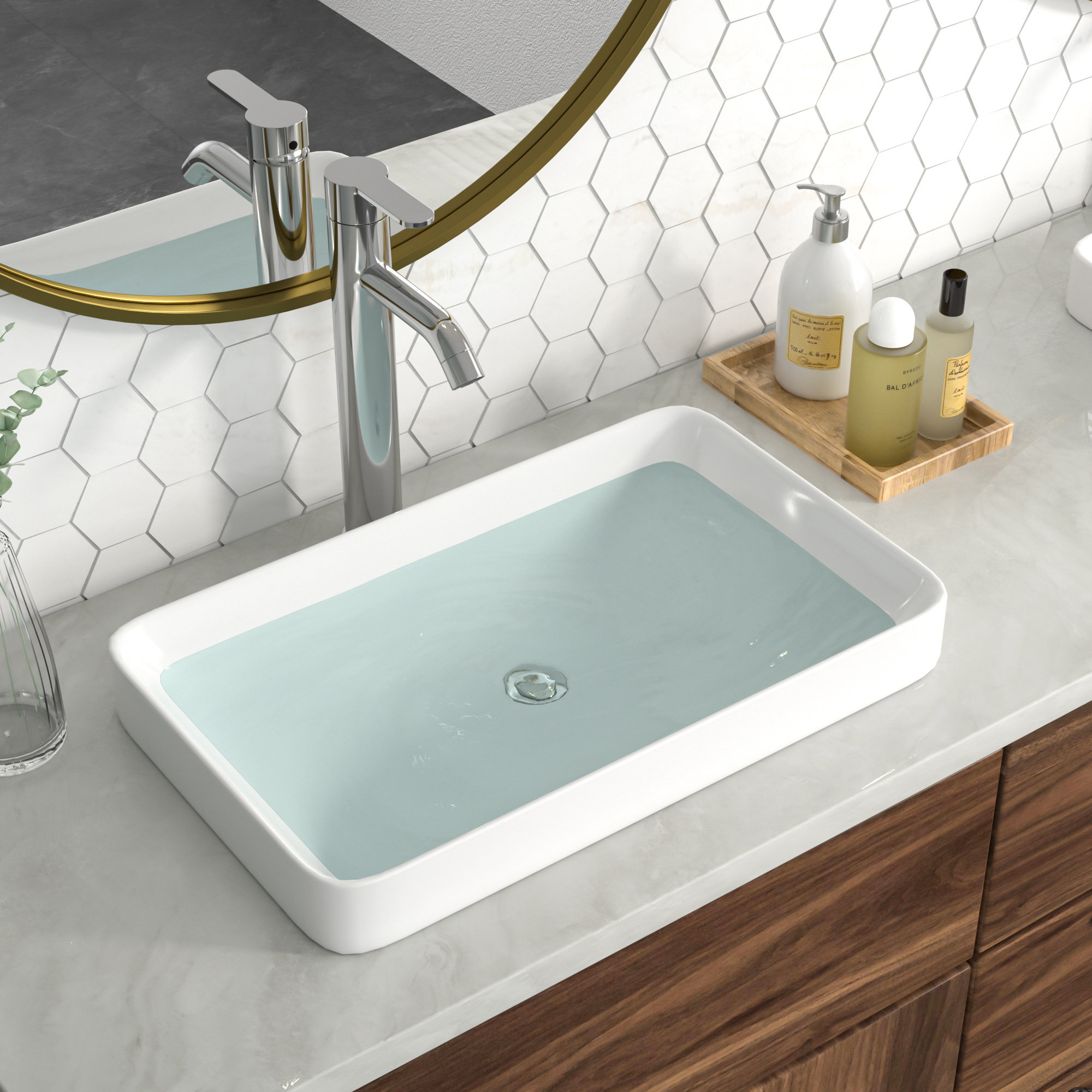Mocoloo 19"L x 12"W Bathroom Semi-Recessed Vessel Sink Ceramic ...