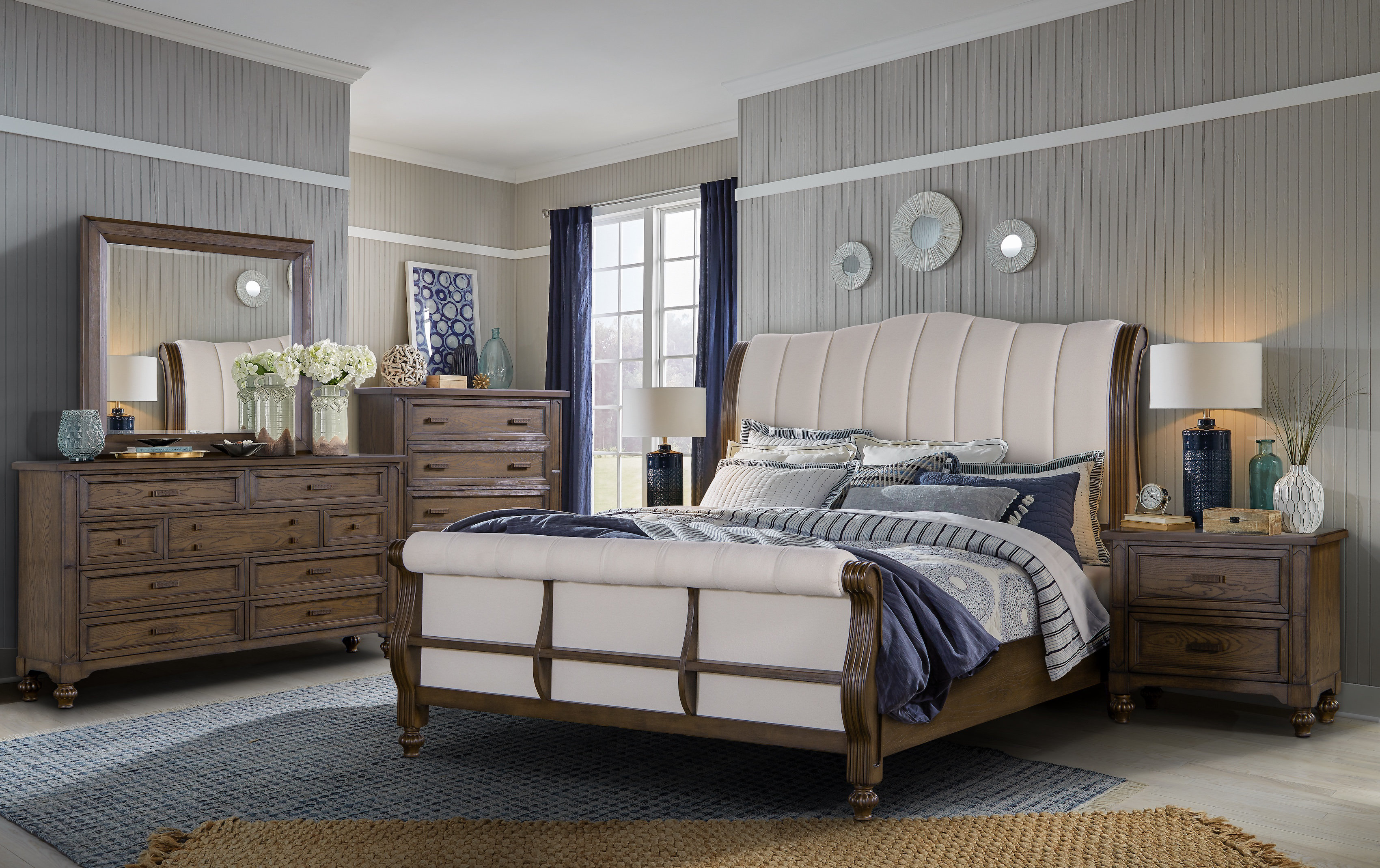 Darby Home Co Arlien Collection Cherry Brown Wood and Upholstered ...