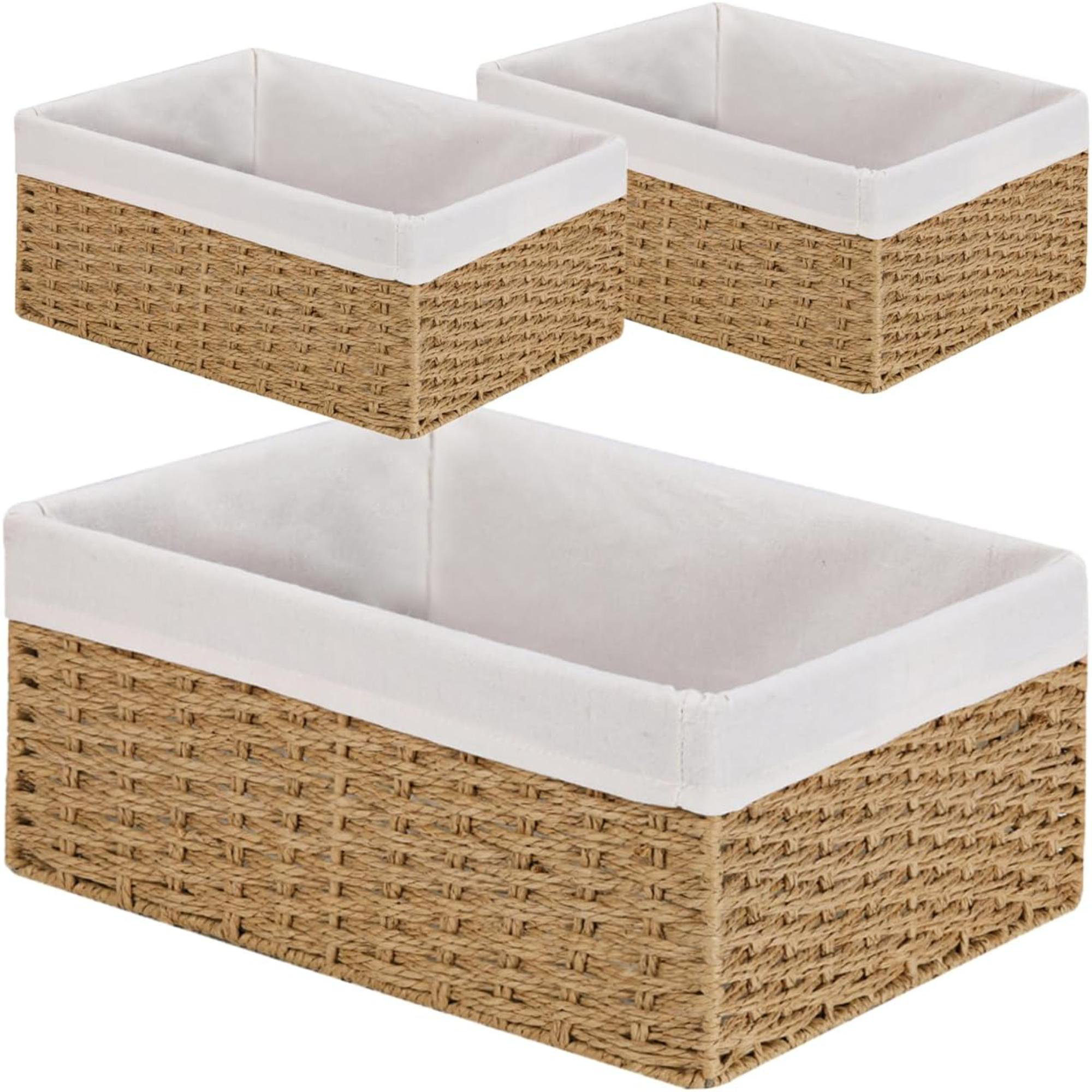 Gracie Oaks Wicker Basket, Set Of 3 Hand-Woven Storage Baskets For ...