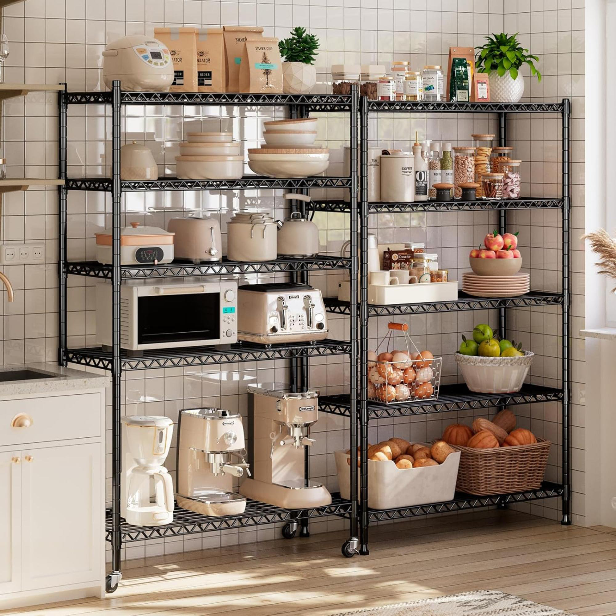 Rebrilliant Storage Shelves Wire Shelving Unit With Wheels 73.6" H ...