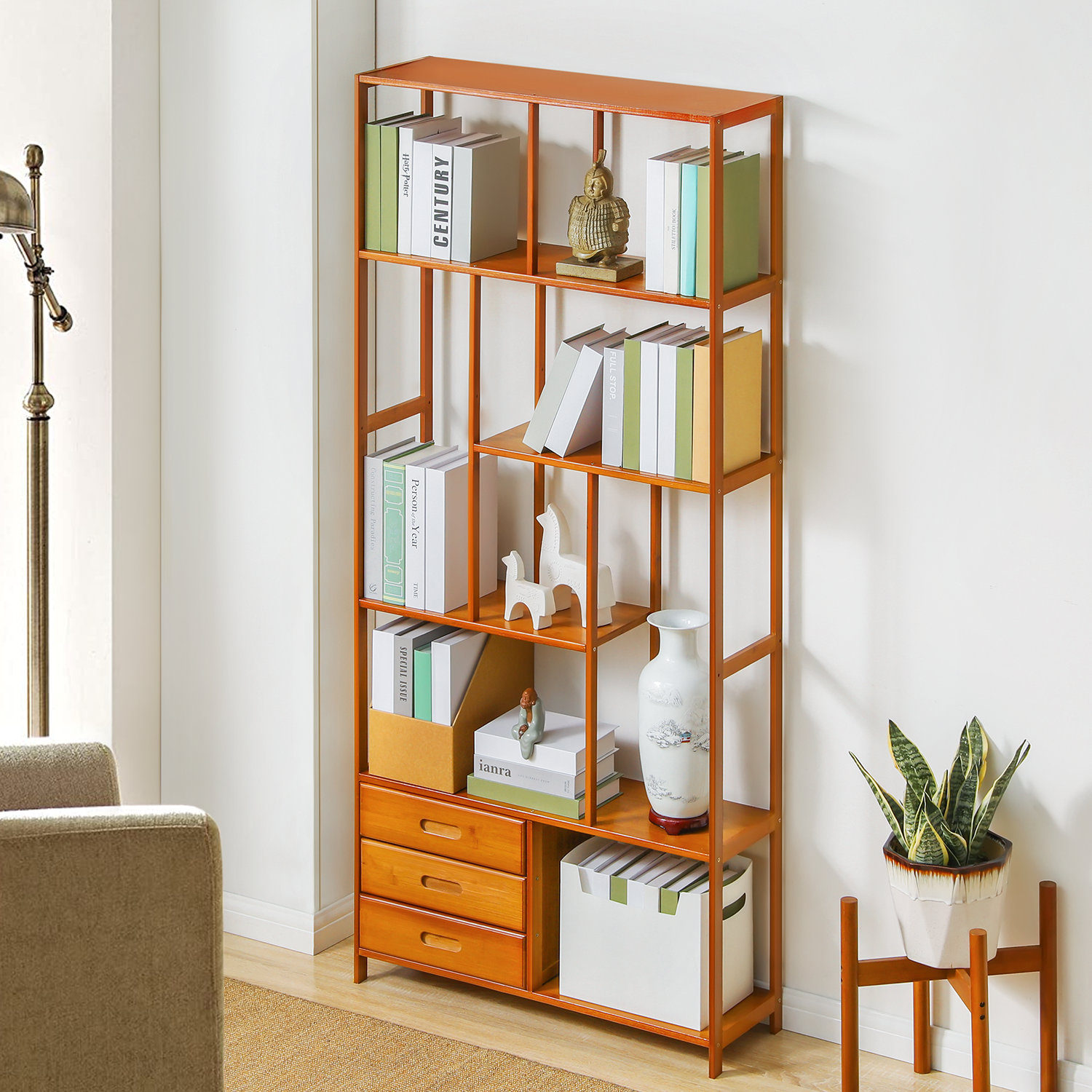 Ebern Designs Dequavion 68.9" H x 30.3" W Solid Wood Etagere Bookcase ...