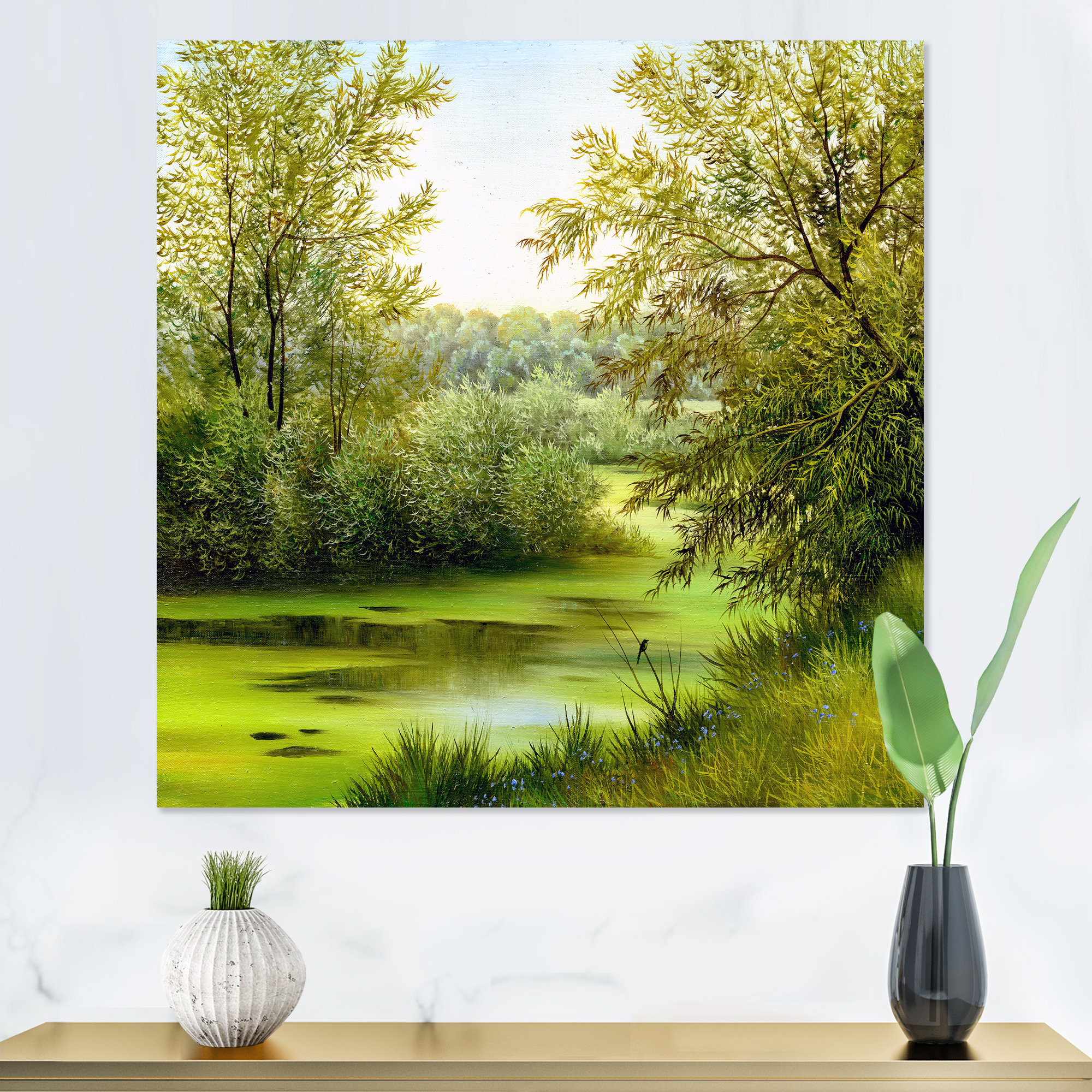 East Urban Home Beautiful Summer River Through Trees Landscape - Print ...