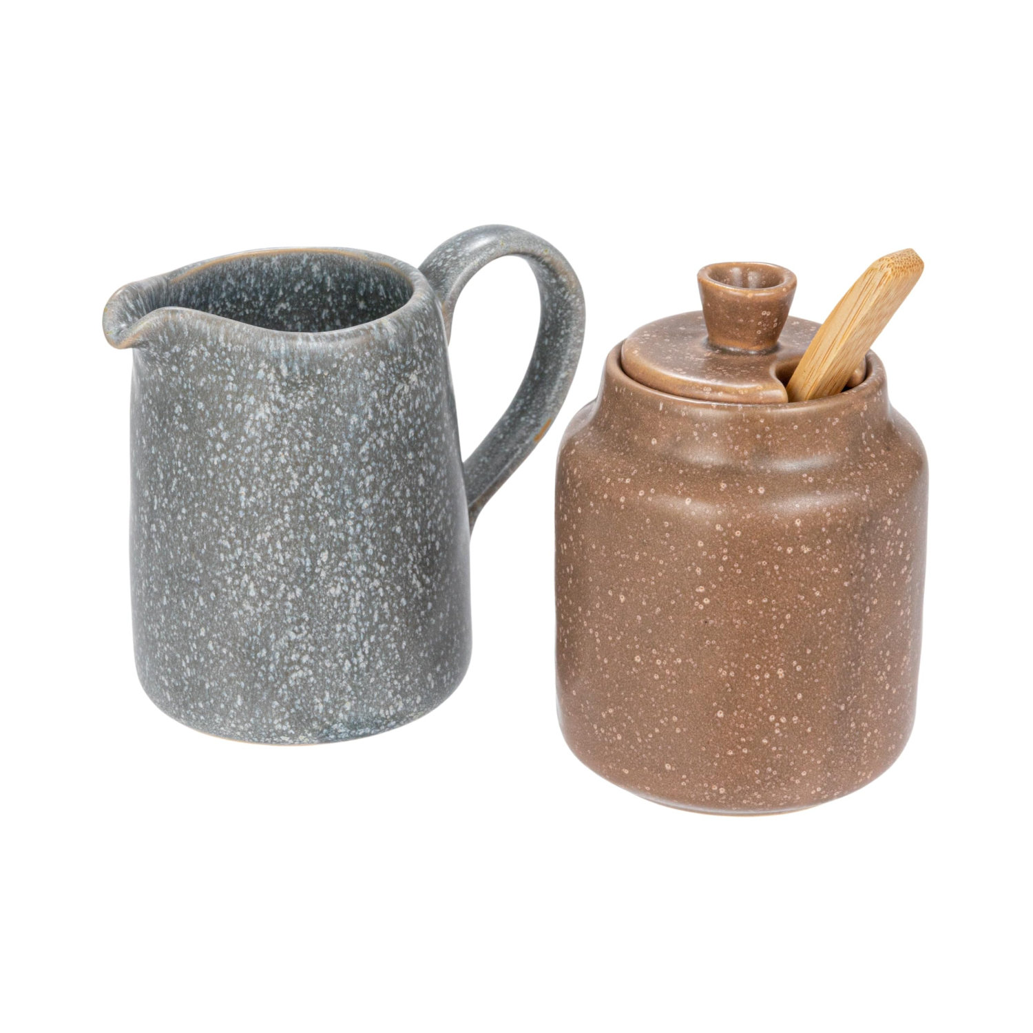 Latitude Run® Stoneware Creamer And Sugar Pot Set With Bamboo Spoon ...