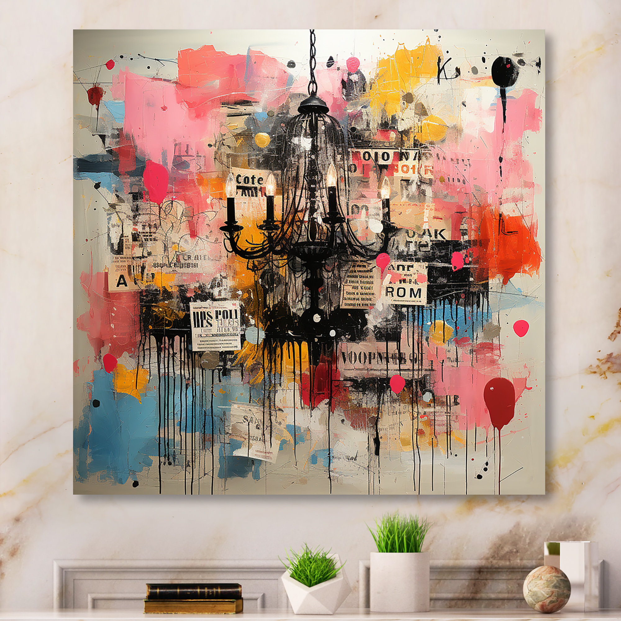 Ivy Bronx Pop Art Chandelier In Pink II - Chandelier Metal Wall Art ...