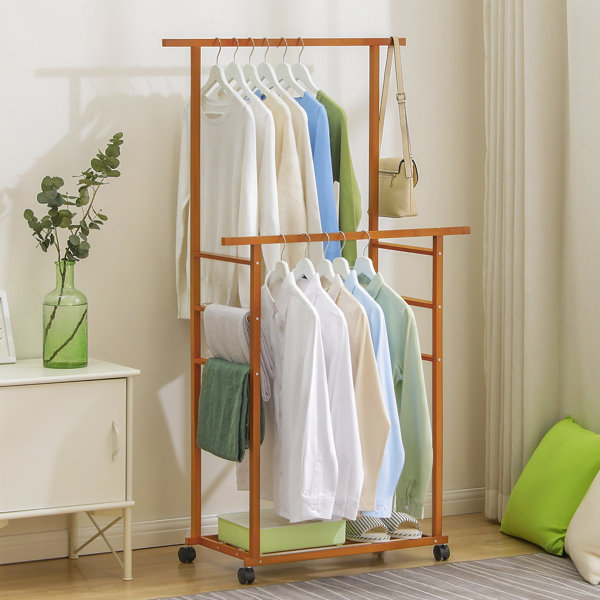 MoNiBloom Sliding Coat Rack, Wheeled Caster Clothes Storage Coat Stand ...