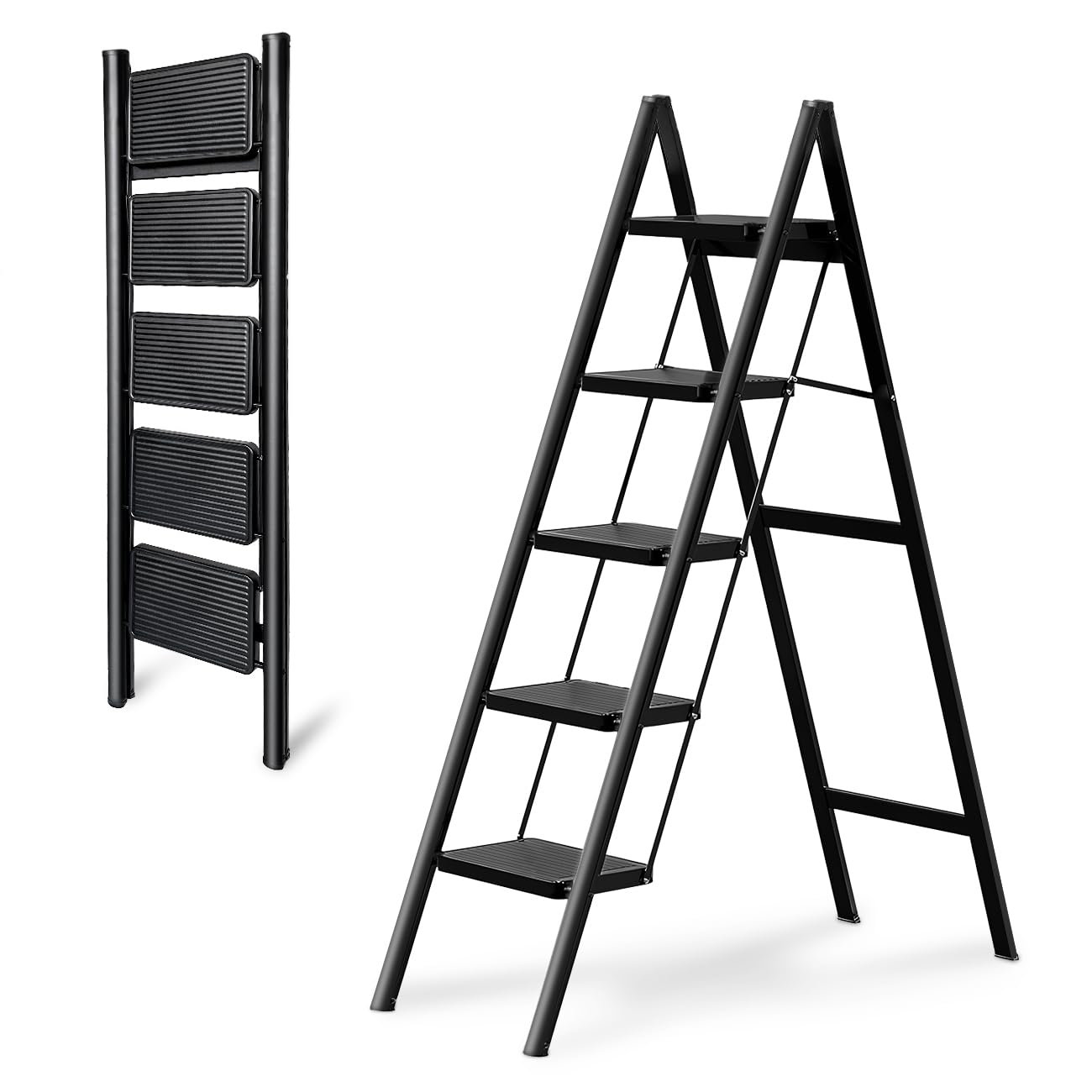 Latitude Run® Step Ladder 5 Step Folding, 330 Lbs Load Heavy Duty Step ...