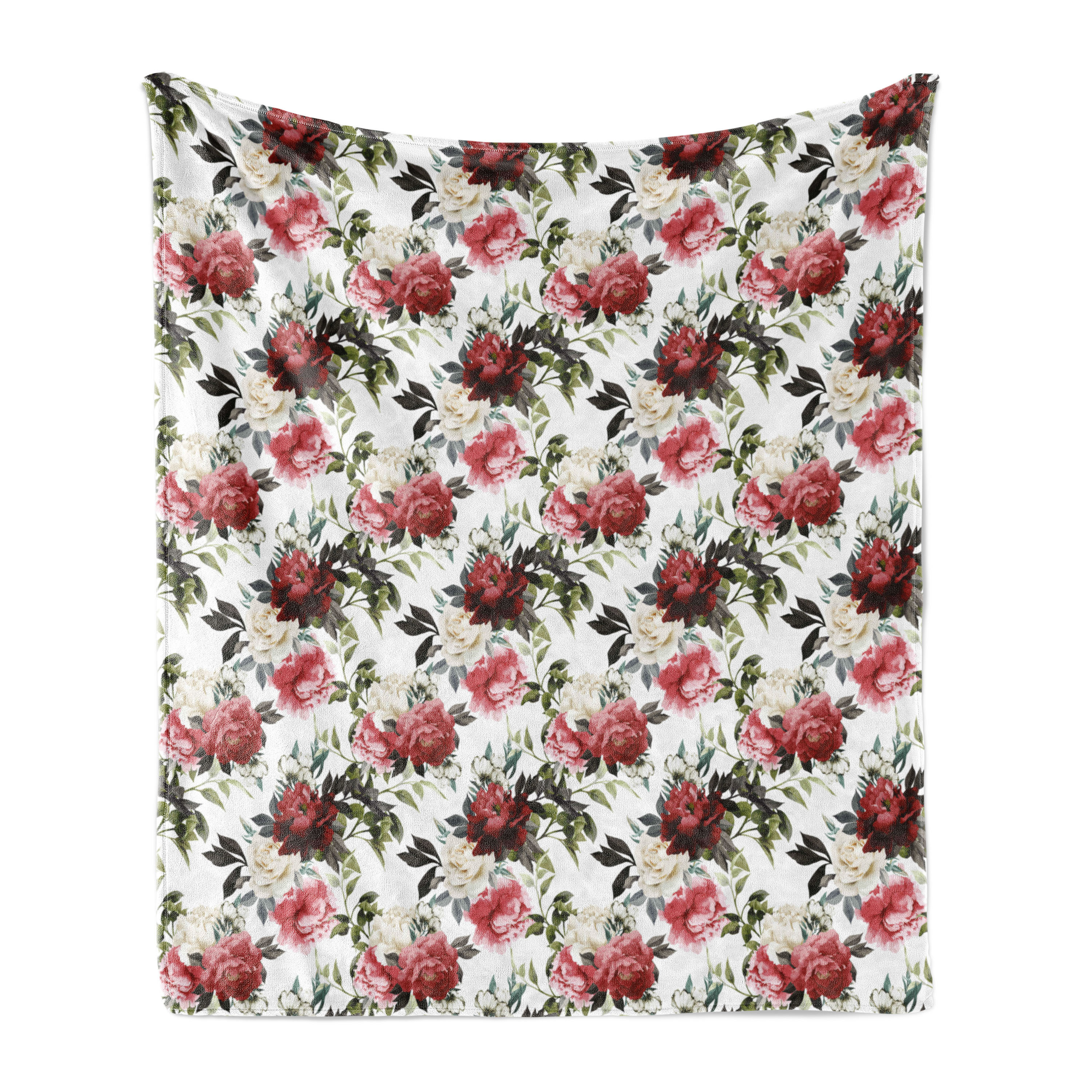 Ambesonne Country Fleece Throw Blanket Watercolor Pink Roses Dark Coral ...
