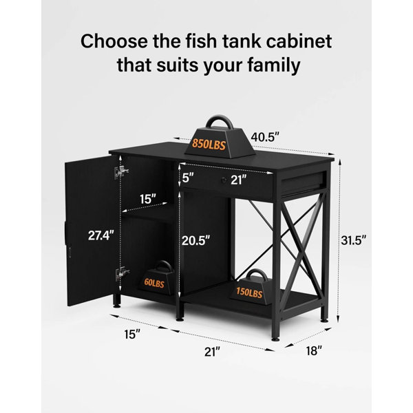 Archie & Oscar™ Sturdy Aquarium Stand With Storage For Fish Tank ,Metal ...