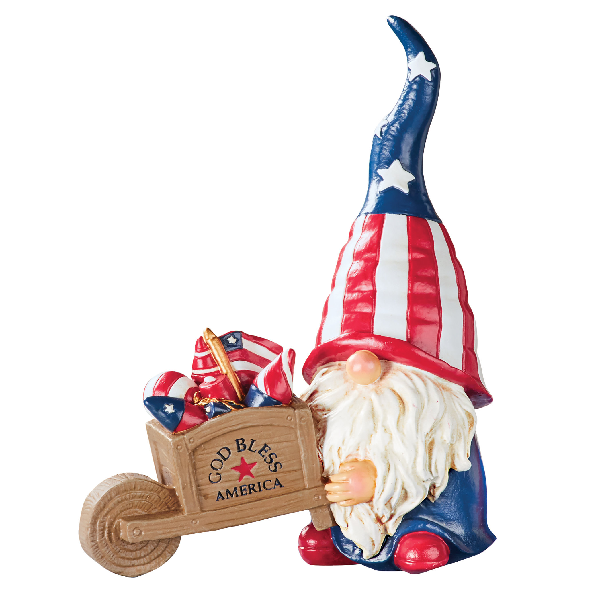 The Holiday Aisle® Gnome with Fireworks Cart Figurine | Wayfair