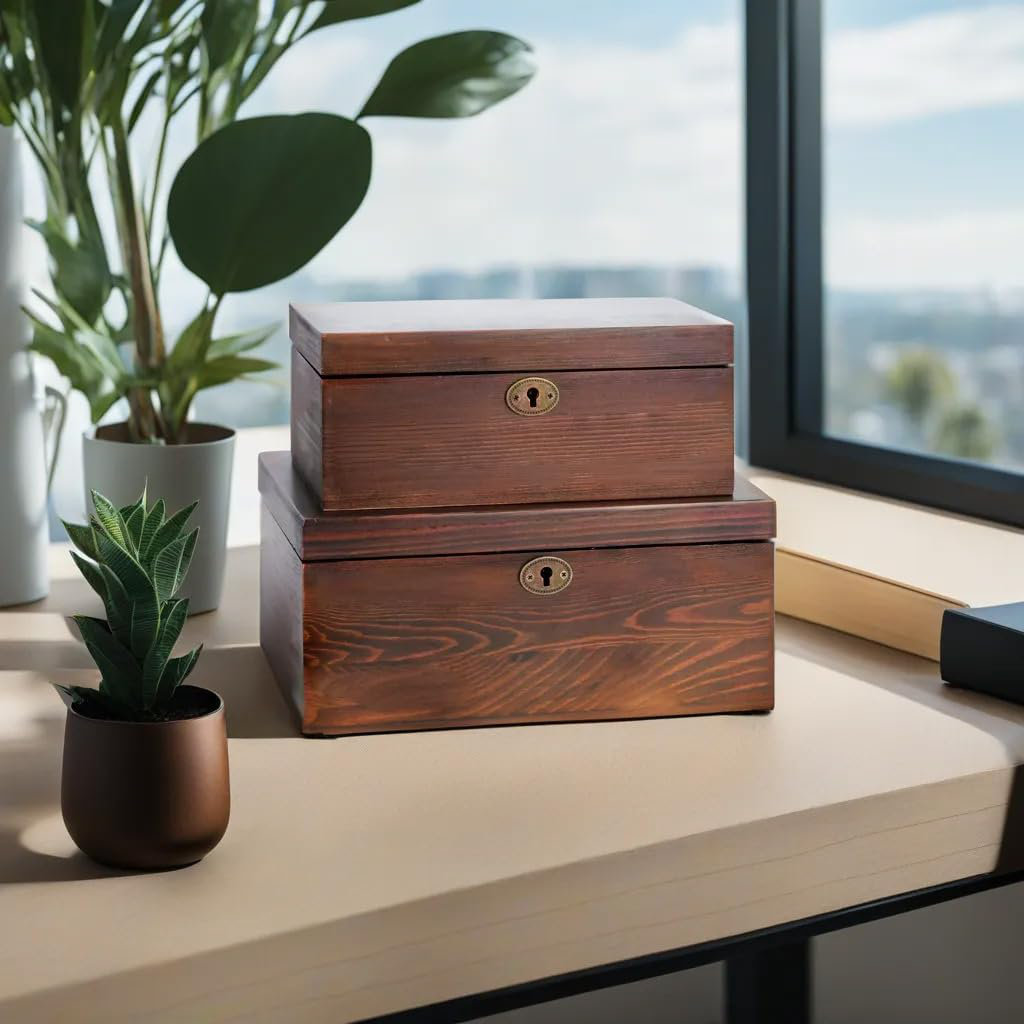 Ebern Designs Box With Hinged Lid - 2 Pack - Vintage Decorative ...