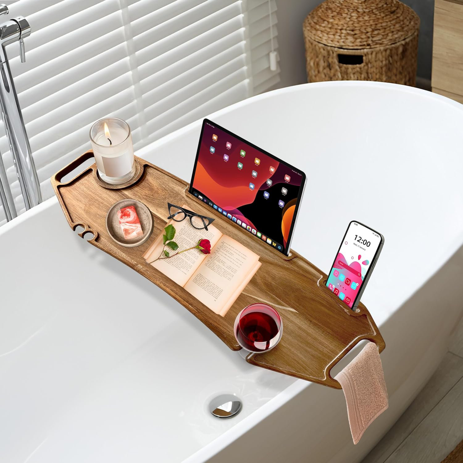 Loon Peak Premium Acacia Wood Bath Tray, Bathtub Tray, Bath Table, Bath ...