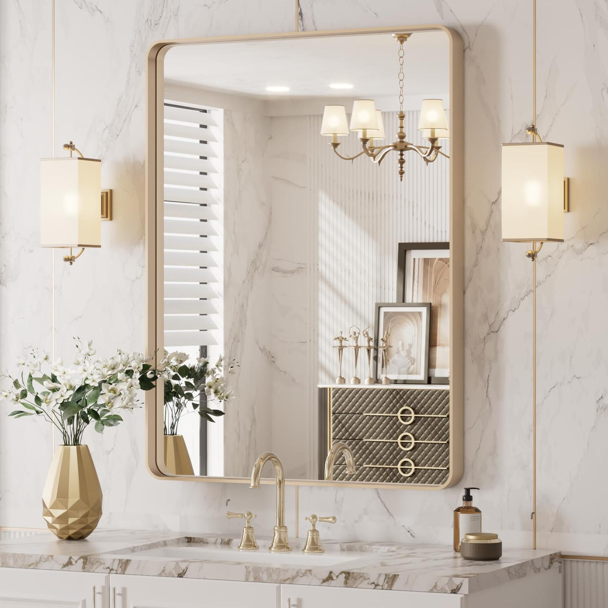 Mercer41 Simple Modern Design Gold Aluminium Frame Bathroom Mirror ...