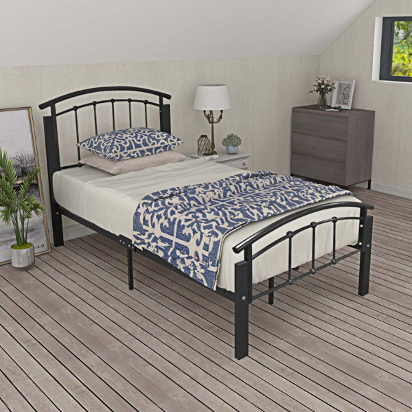 Winston Porter Base de lit simple, lit plateforme en lin avec cadre de ...