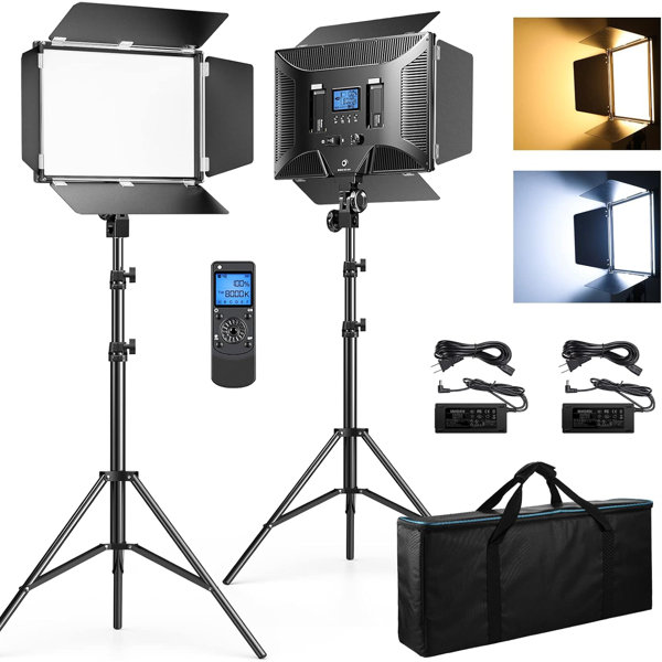JJbaok D50 LED Video Light Kit With Barn Doors & Remote - 2-Pack 45W Bi ...