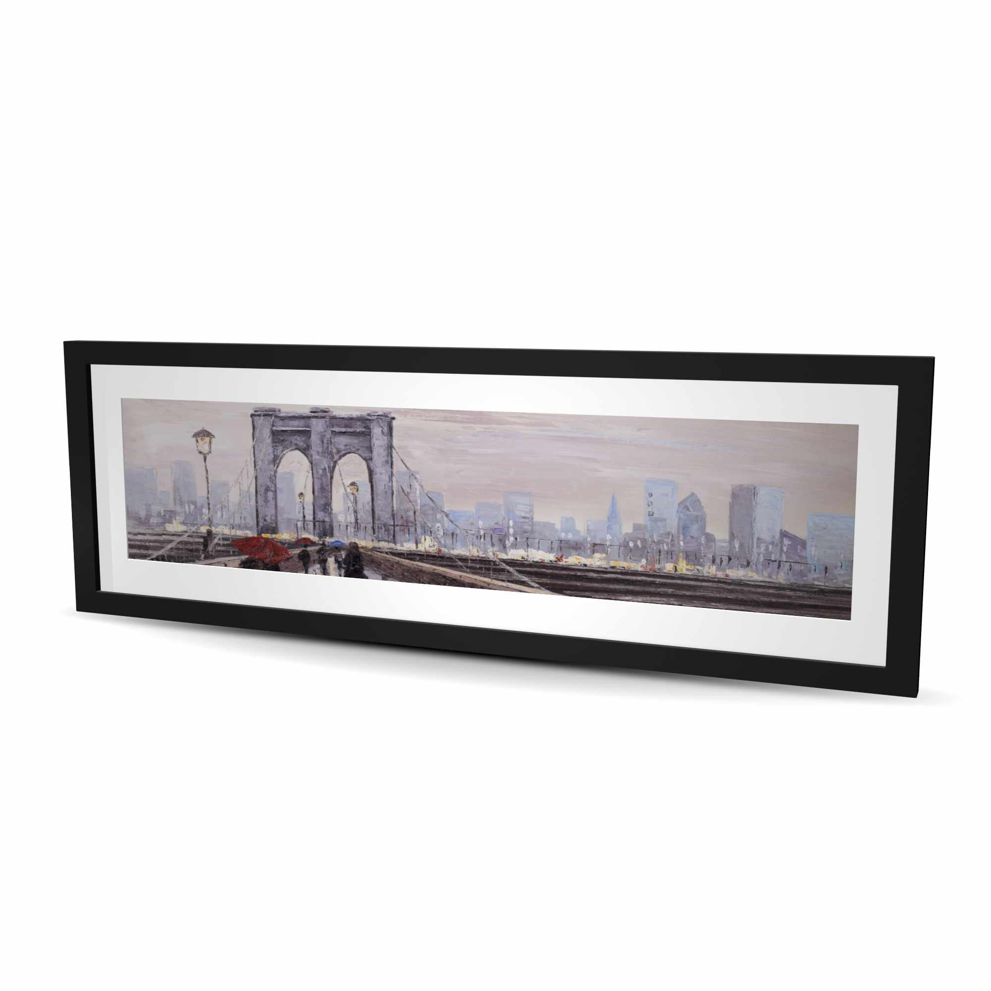 Lark Manor™ Brooklyn Bridge with Passersby - Gray Framed Matted Print ...