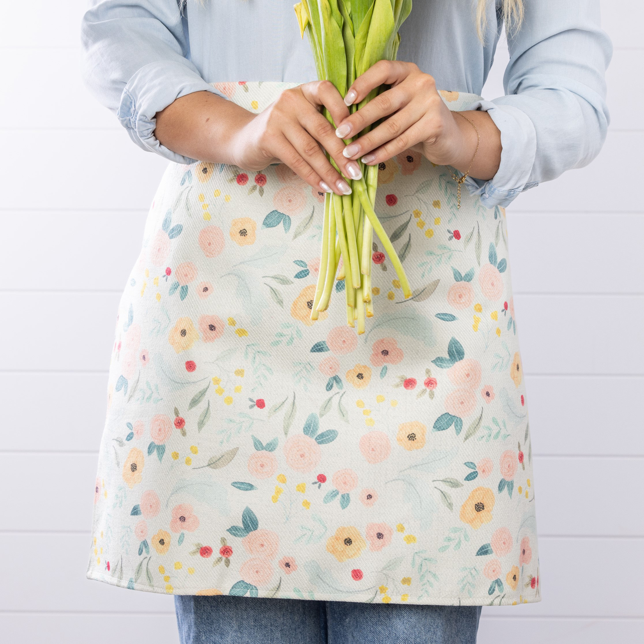 Prep & Savour Fabric Flower Half Apron Home Decorations Spring | Wayfair