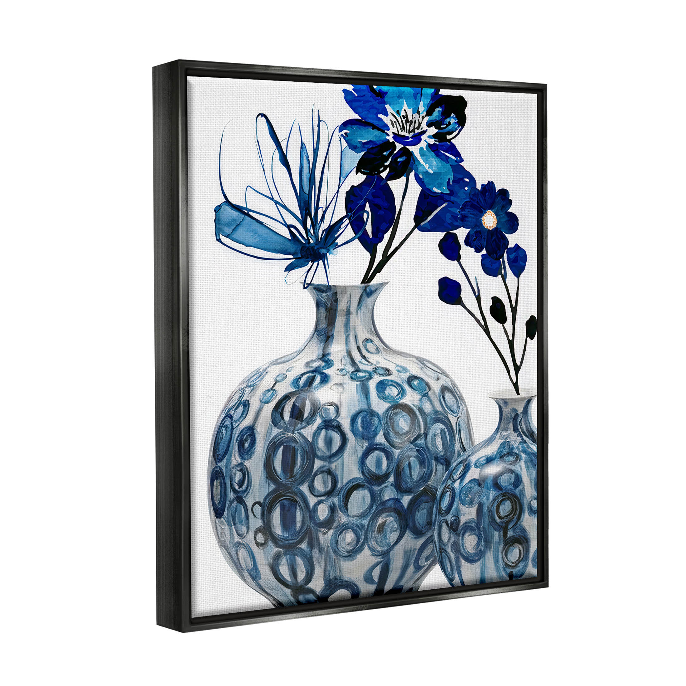 Stupell Industries Modern Blue Flower Arrangement Framed Floater Canvas ...