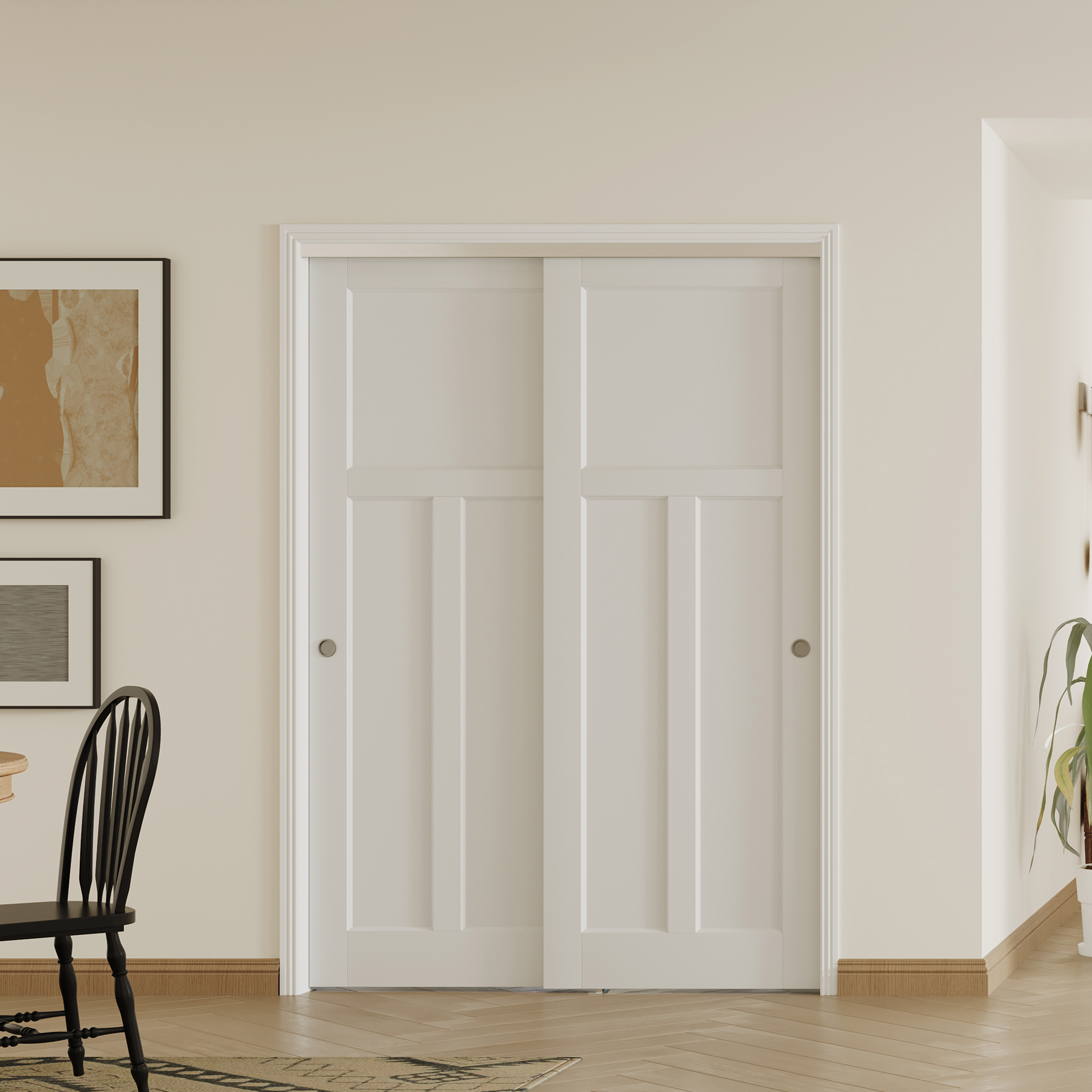 DOOOLI Bypass Sliding Double Doors - White T Shaker Style MDF & Solid ...