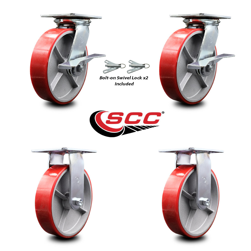 Service Caster Poly on Cast Iron Set 2 Brakes/Swivel Locks and 2 Rigid ...