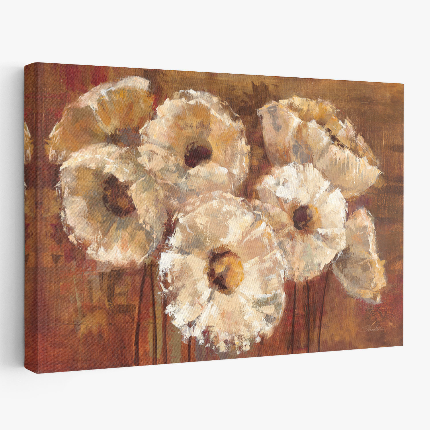 Ebern Designs Waltzing Poppies - Brown Contemporary Cream Floral | Wayfair