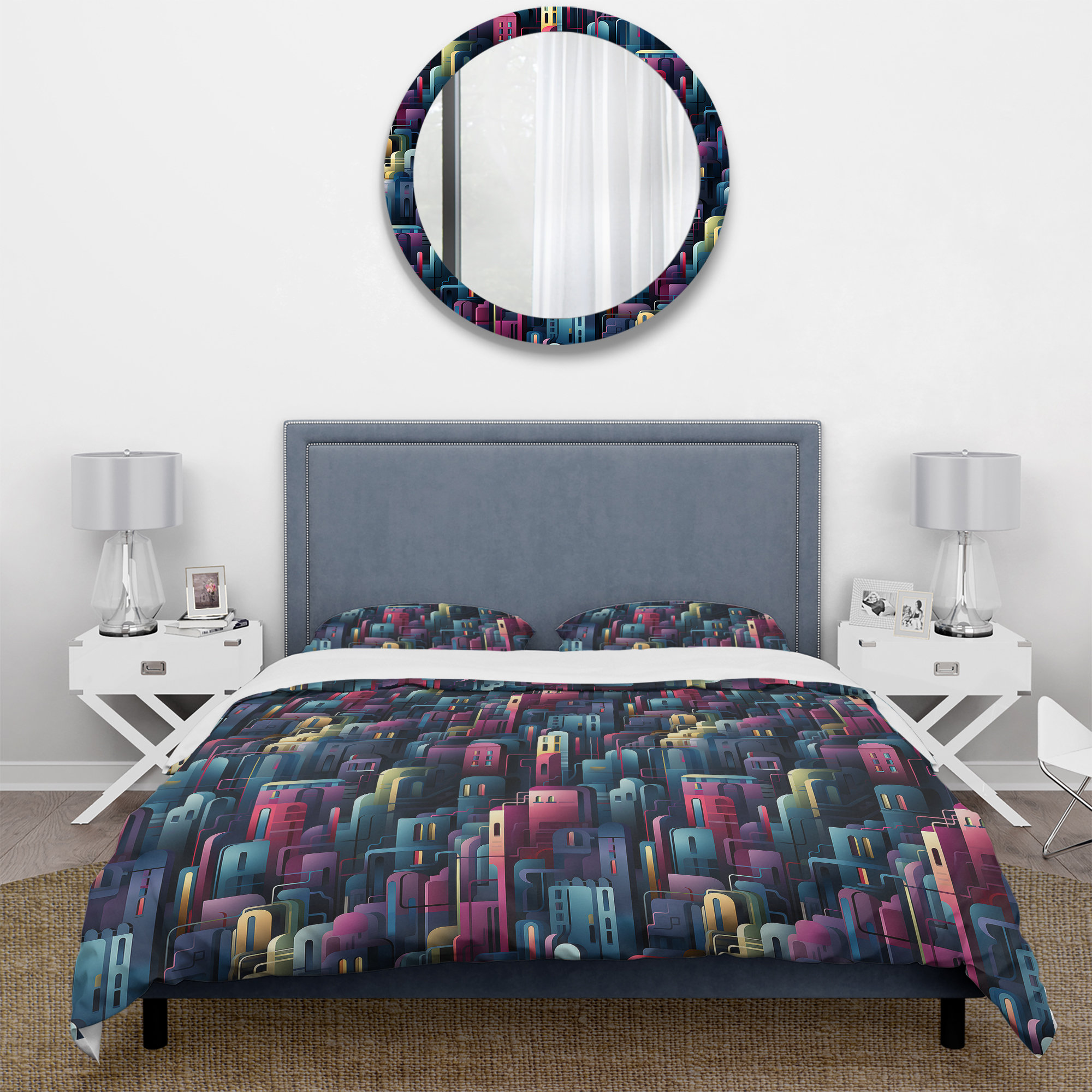 Design Art Blue And Purple Dynamic Cityscape Delight Bedding | Wayfair